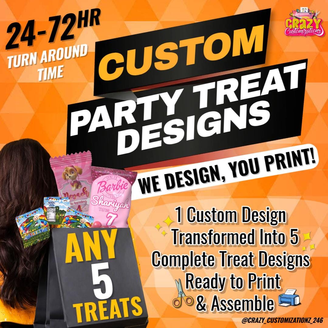Personalized Party Treat Designs | Custom Favor Pack (digital Download ...
