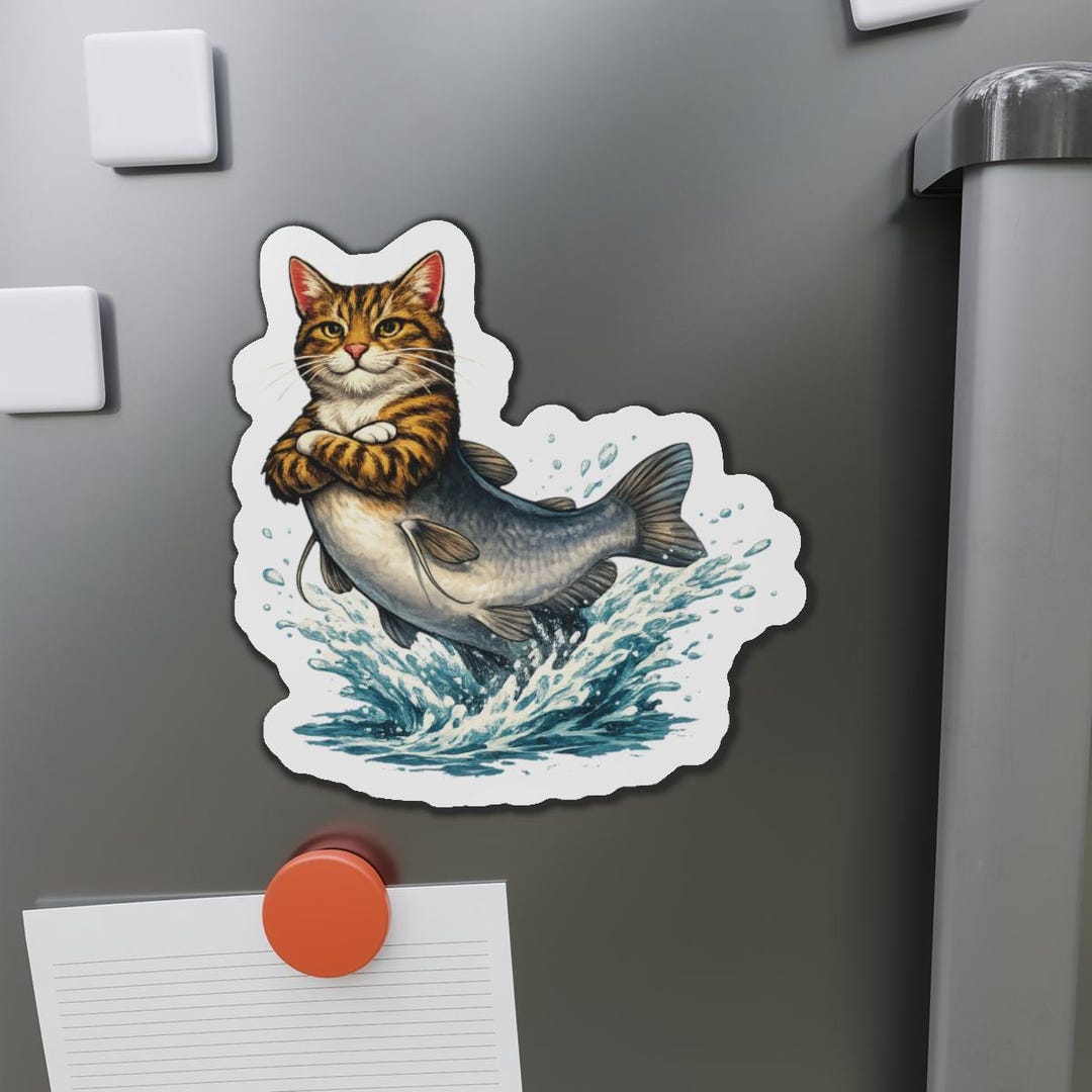 Catfish Magnet, Funny Cat Fish Pun Magnet, Cat Lover Fridge Magnet ...