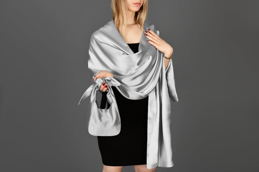 Silver Gray Double Layered Occasion Shawl, Evening Wrap Shawl, Wedding ...