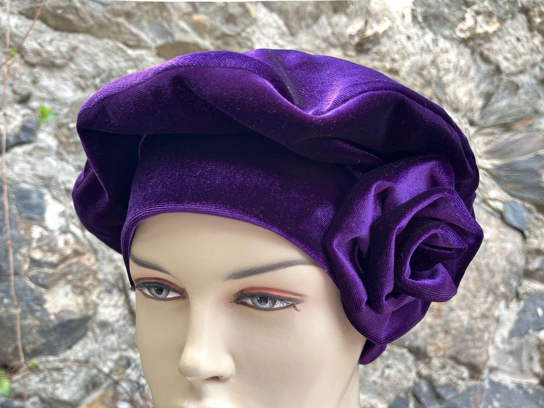 Velvet Beret Tam With Flower and Shawl Wrap With Matching Japanese Knot ...