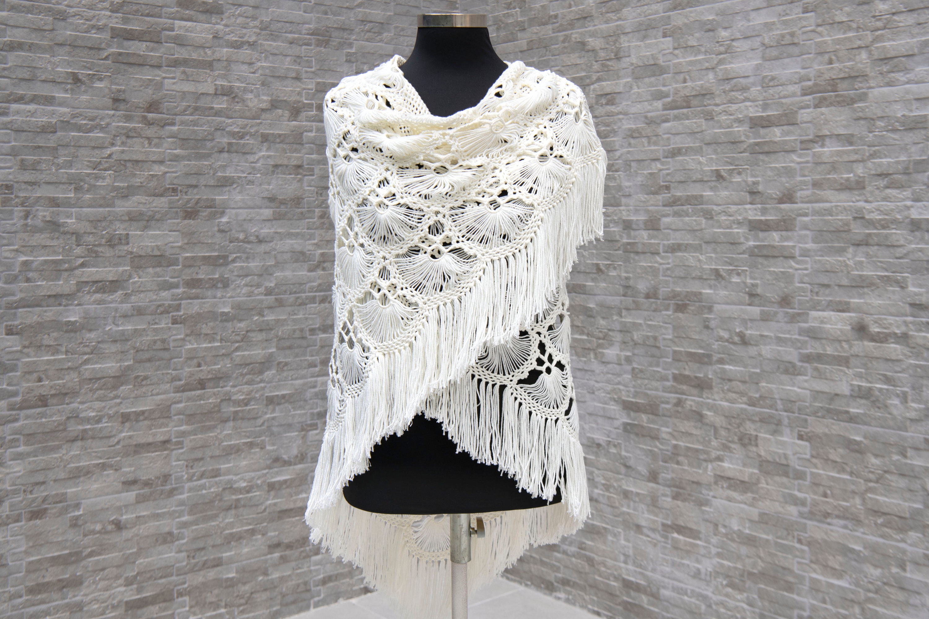 Crocheted Bridal Shawl, Ivory Crochet Occassion Shawl, Crochet Wrap ...