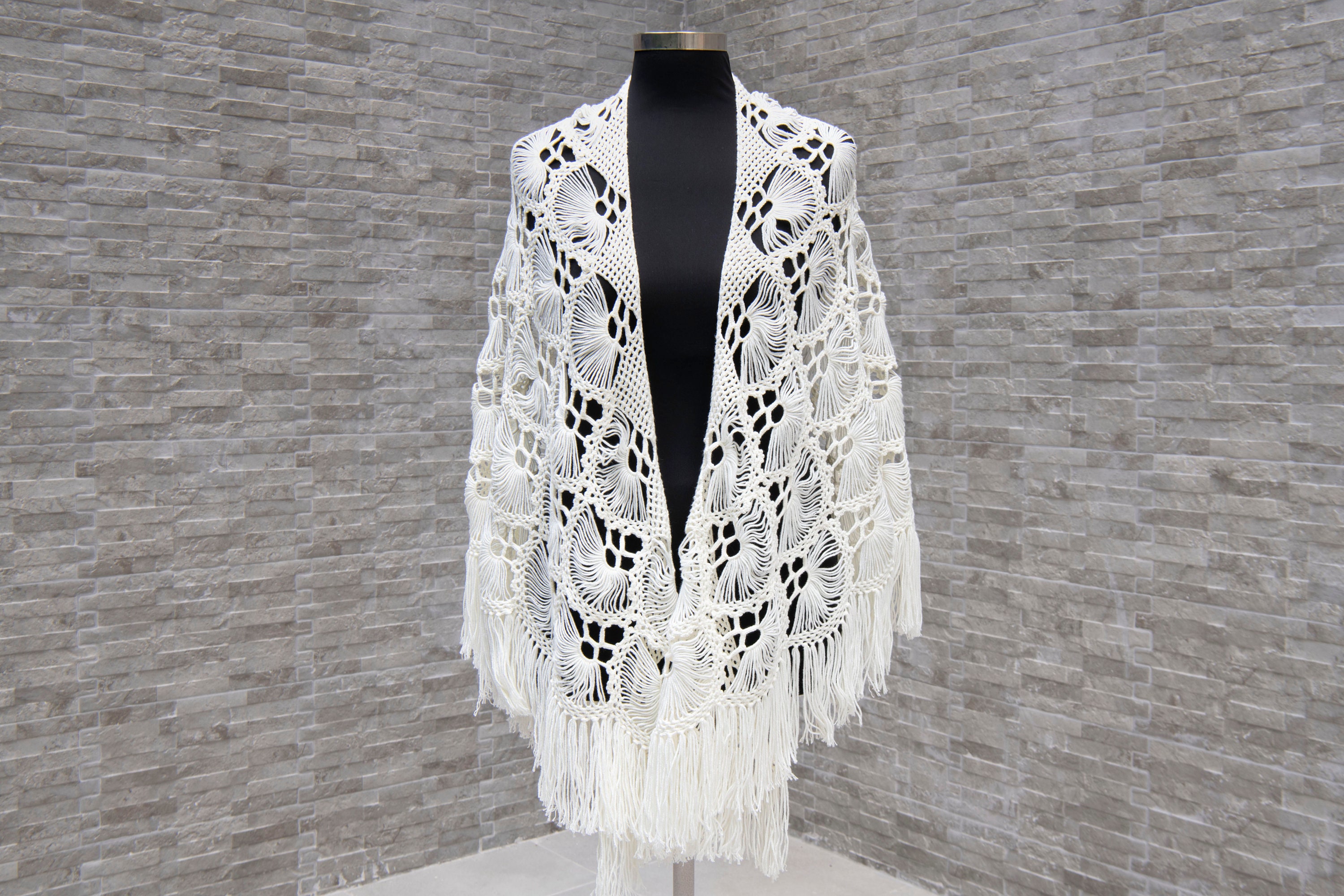 Crocheted Bridal Shawl, Ivory Crochet Occassion Shawl, Crochet Wrap ...