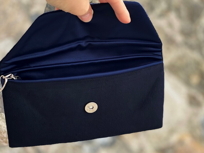 Navy Evening Envelop Clutch Bag With Wristlet Evening Bag - Etsy