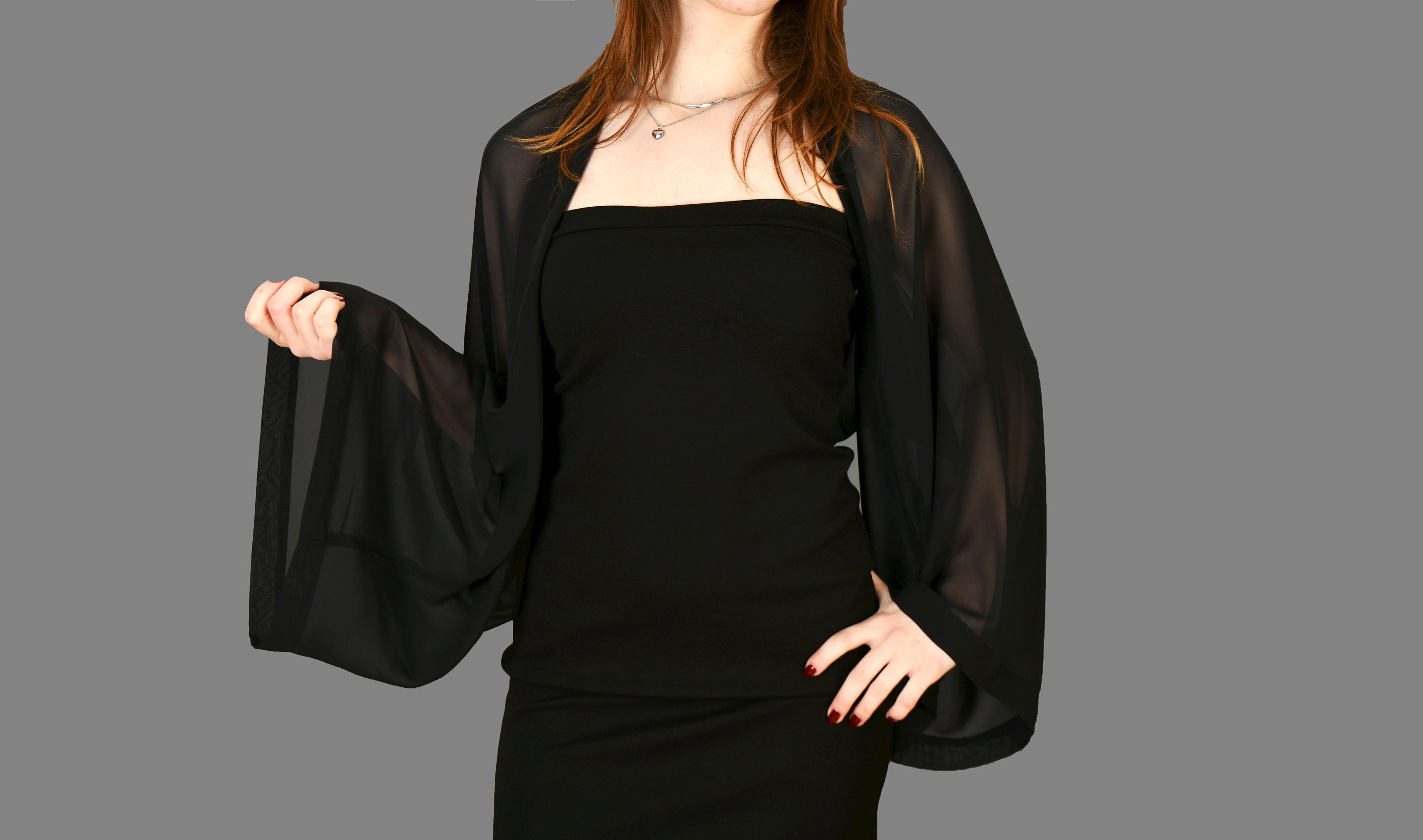 Black Sheer Chiffon Bolero, Elegant Evening & Wedding Cover Up ...