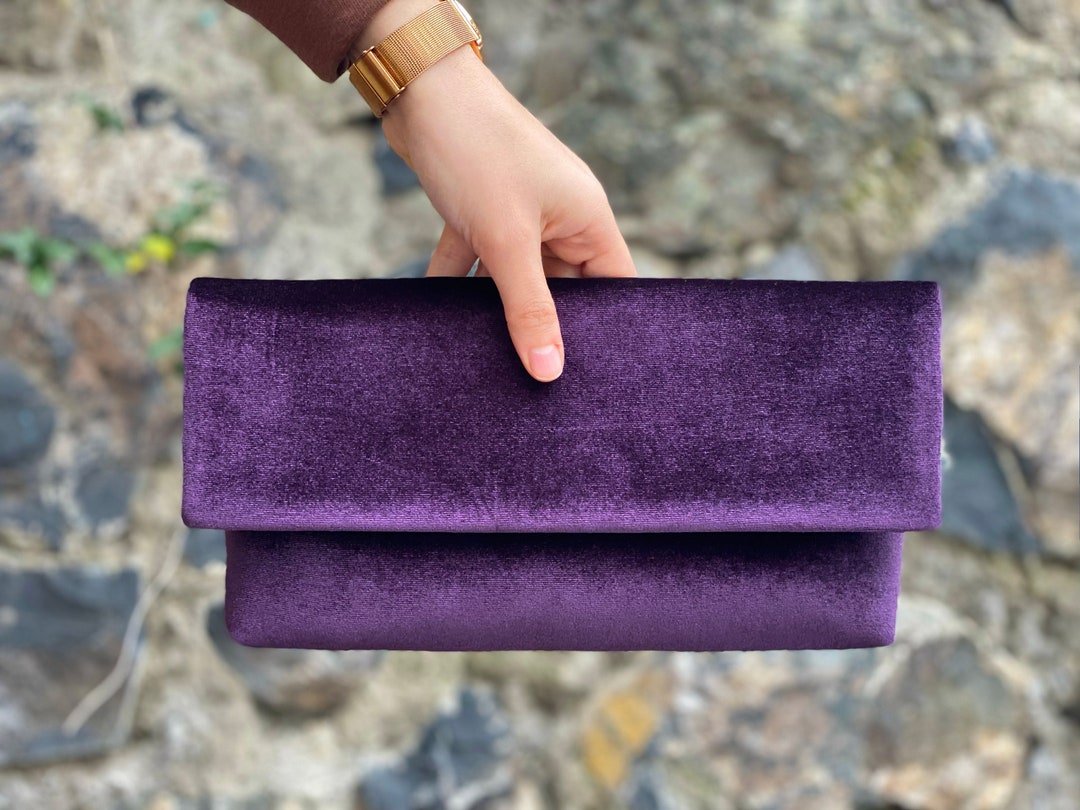Velvet Light Purple Lilacs Envelop Clutch Bag With Wristlet, Evening ...