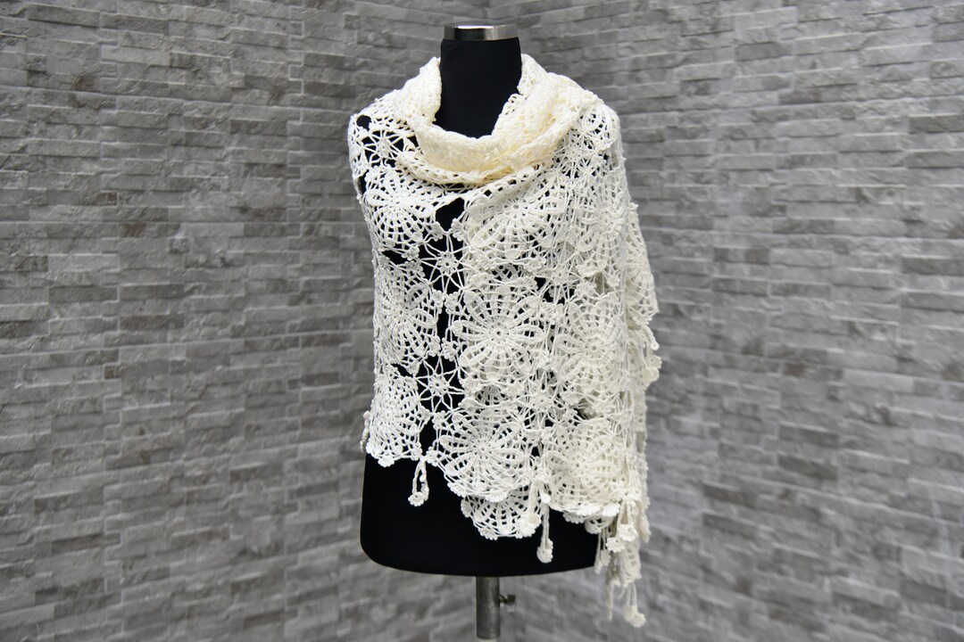 Ivory Shawl Wrap, Crochet Shawl, Lace Crochet Wrap, Bridal Wedding ...