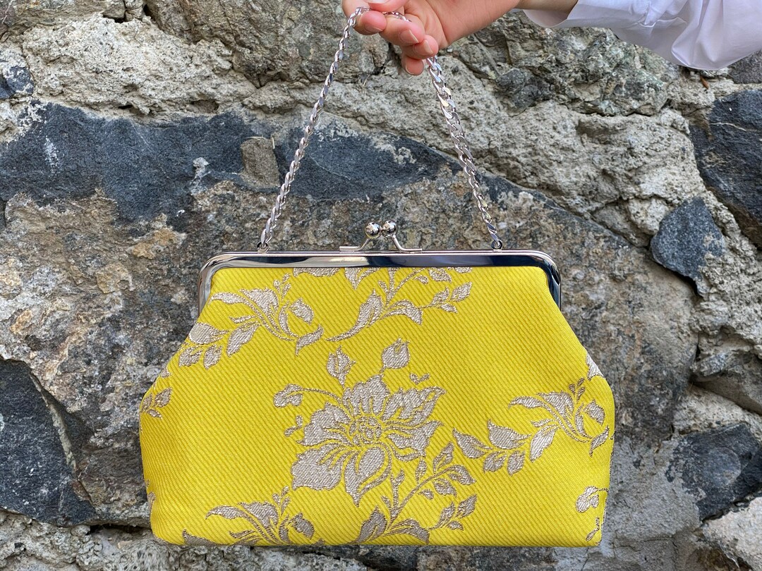 Yellow Evening Clutch Bag, Frame Clutch Handbag, Sparkle Glitter Extra ...