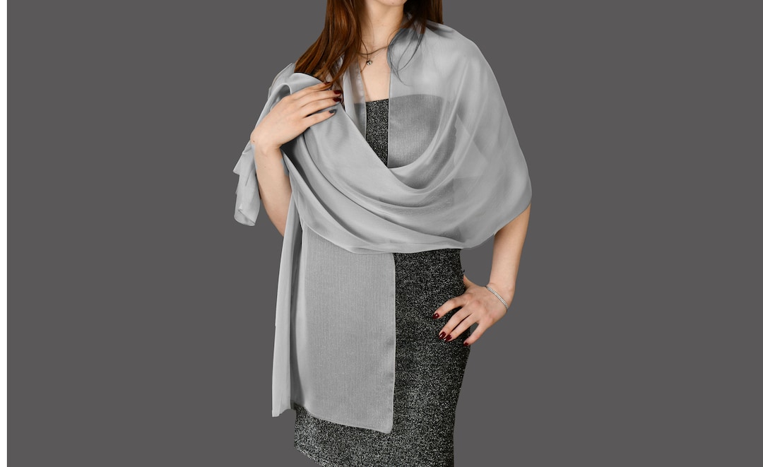 Silver Gray Chiffon Shawl Wrap Bolero, Wedding Shrug, Extra Long Option ...