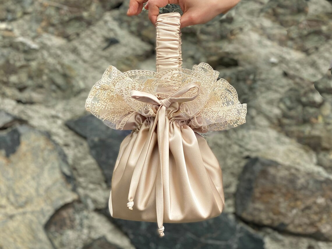 Champagne, Tan Color Satin Evening Purse Bag Pouch, Wedding Clutch Bag ...
