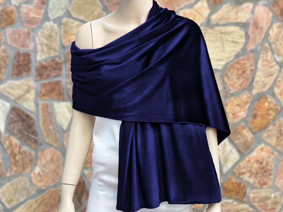 Velvet Navy Occassion Shawl, Velvet Evening Wrap, Wedding Shawl, Warm ...