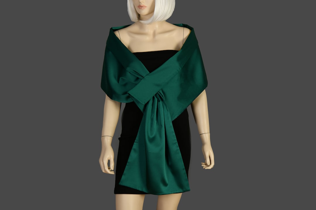 Pine Green Satin Shawl Wrap, Evening Wrap Shawl, Stole Shawl Wrap Shrug ...