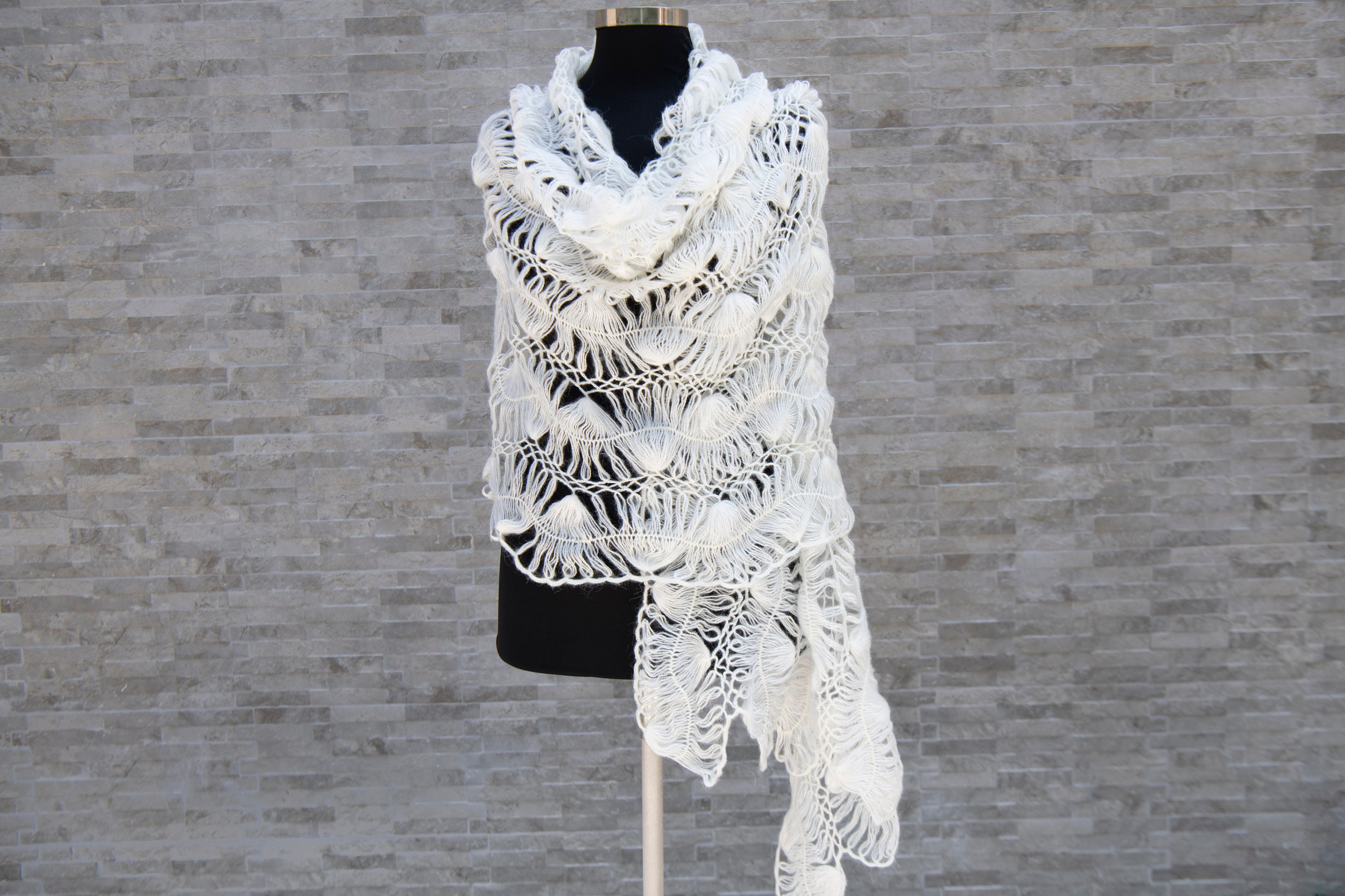Ivory Shawl, Ivory Crochet Shawl Wrap, Lace Crochet Wrap, Crochet Lace ...