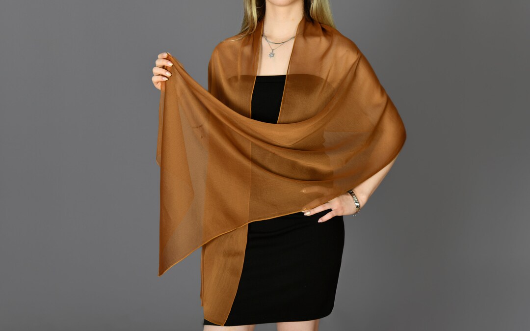 Cinnamon Color Chiffon Shawl Wrap Bolero, Wedding Shrug, Extra Long ...