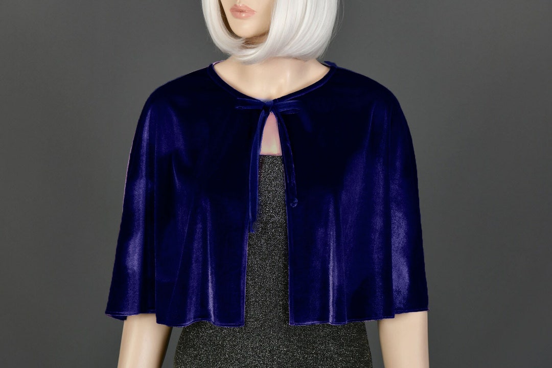 Velvet Velour Capelet Cape Wrap Wedding Shrug Velvet Capelet, Navy Blue ...