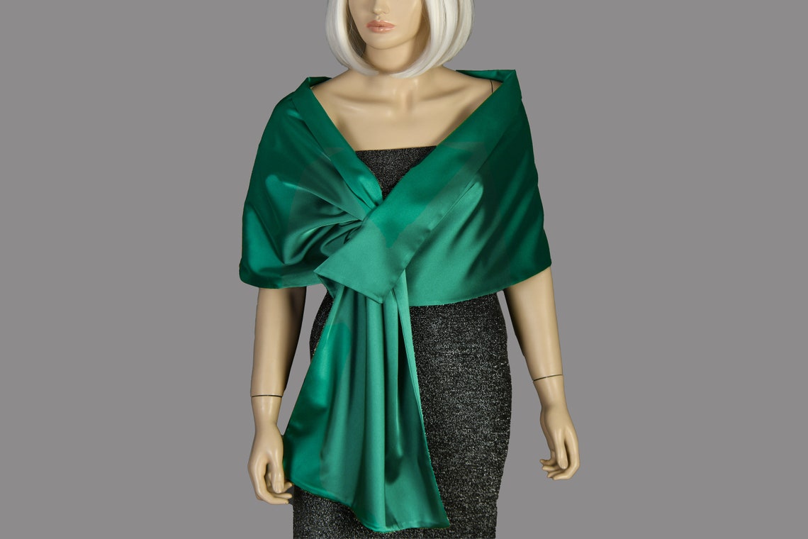 Emerald Green Satin Shawl Wrap, Stole Shawl Wrap Shrug, Formal Pull ...