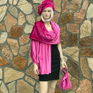 Velvet Beret Tam With Flower and Shawl Wrap With Matching Japanese Knot ...