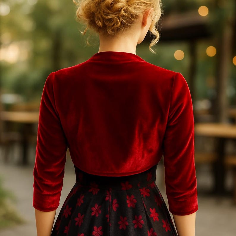 Red Velvet Evening Shrug – Winter Wedding Jacket With 3/4 Sleeve for ...