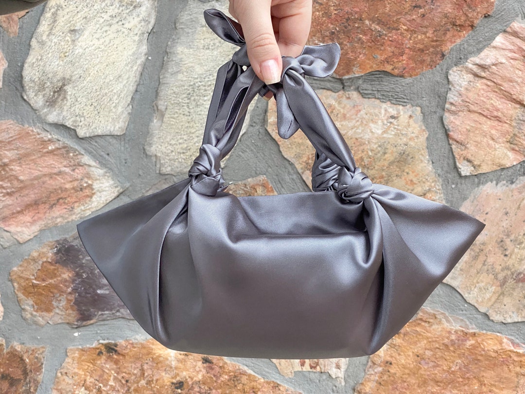 Gray Wedding Satin Knot Handbag, Evening Knot Bag Satin, Special ...