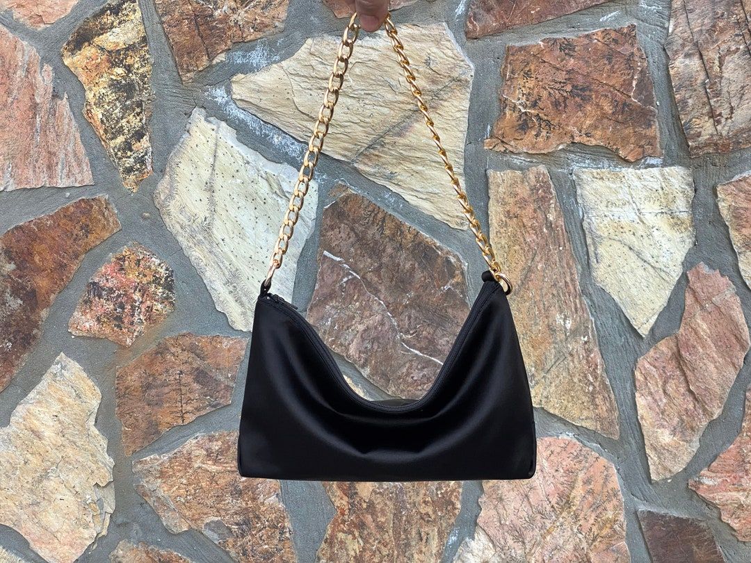 Black Small Evening Satin Clutch Bag, Simple Small Satin Evening Prom ...