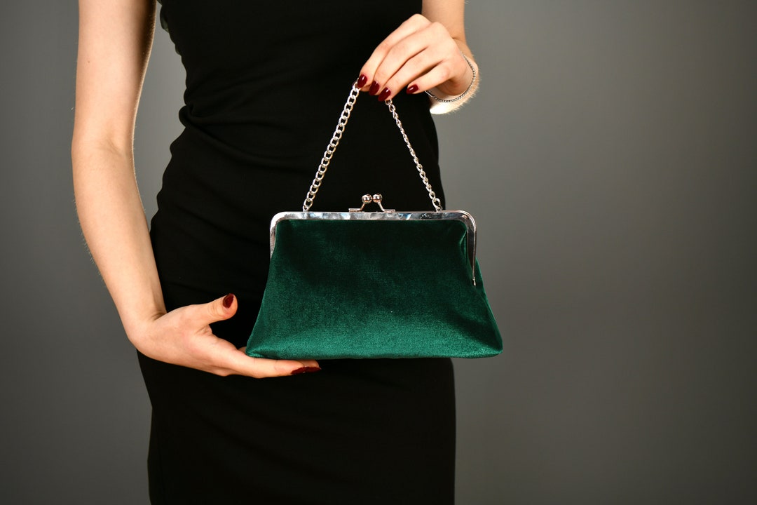 Velvet Evening Handbag Clutch Purse Bag, Kiss Lock Frame Handbag Clutch ...