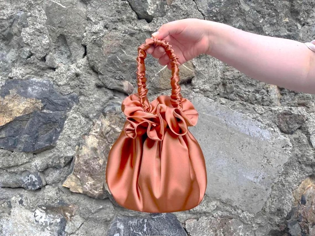 Terracotta Satin Evening Purse Bag, Bridesmade Clutch Bag, Money Bag ...