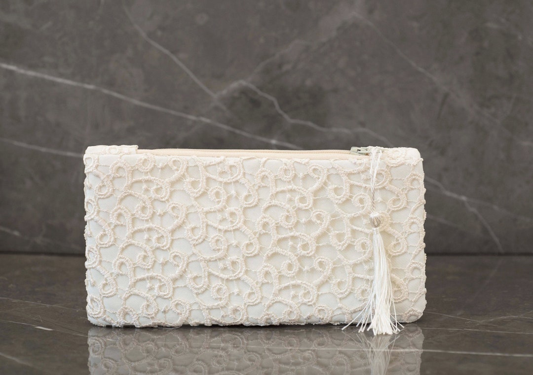 Ivory Bridal Clutch, Purse Clutch With Ivory Lace, Bridesmaid Clutch ...
