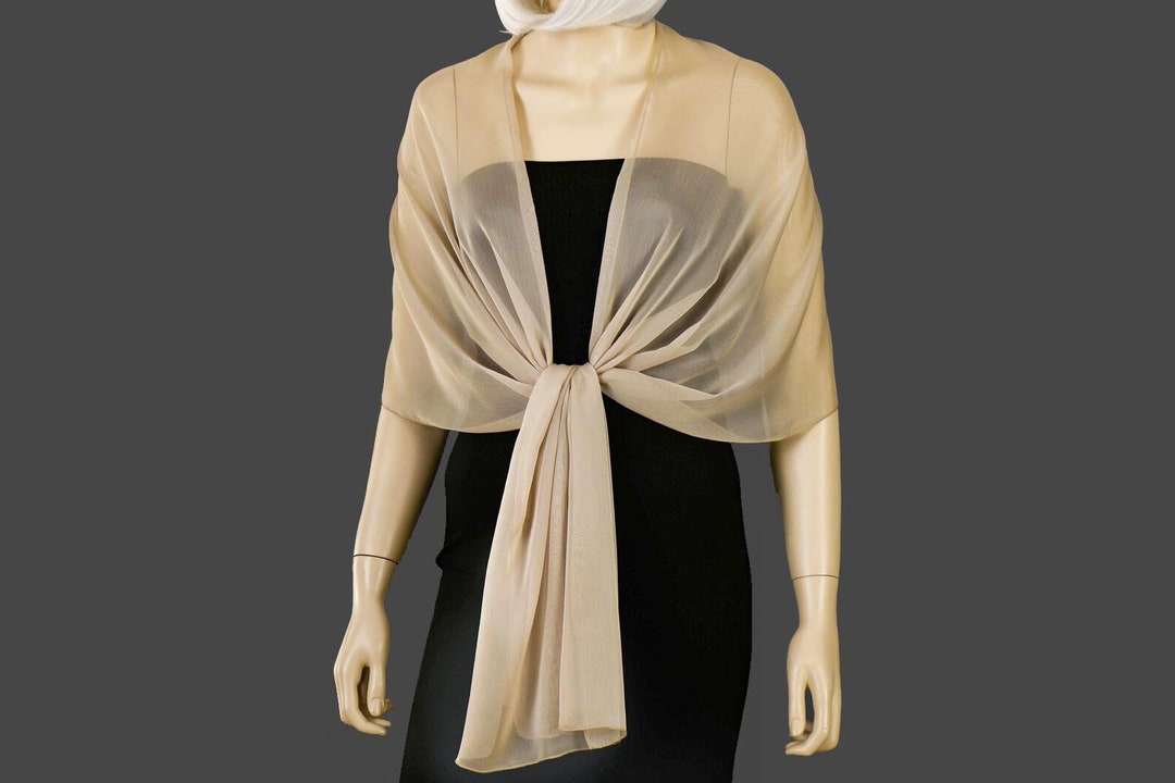 Champagne Color Shimmering Chiffon Wrap Shawl Bolero. Extra Long Option ...