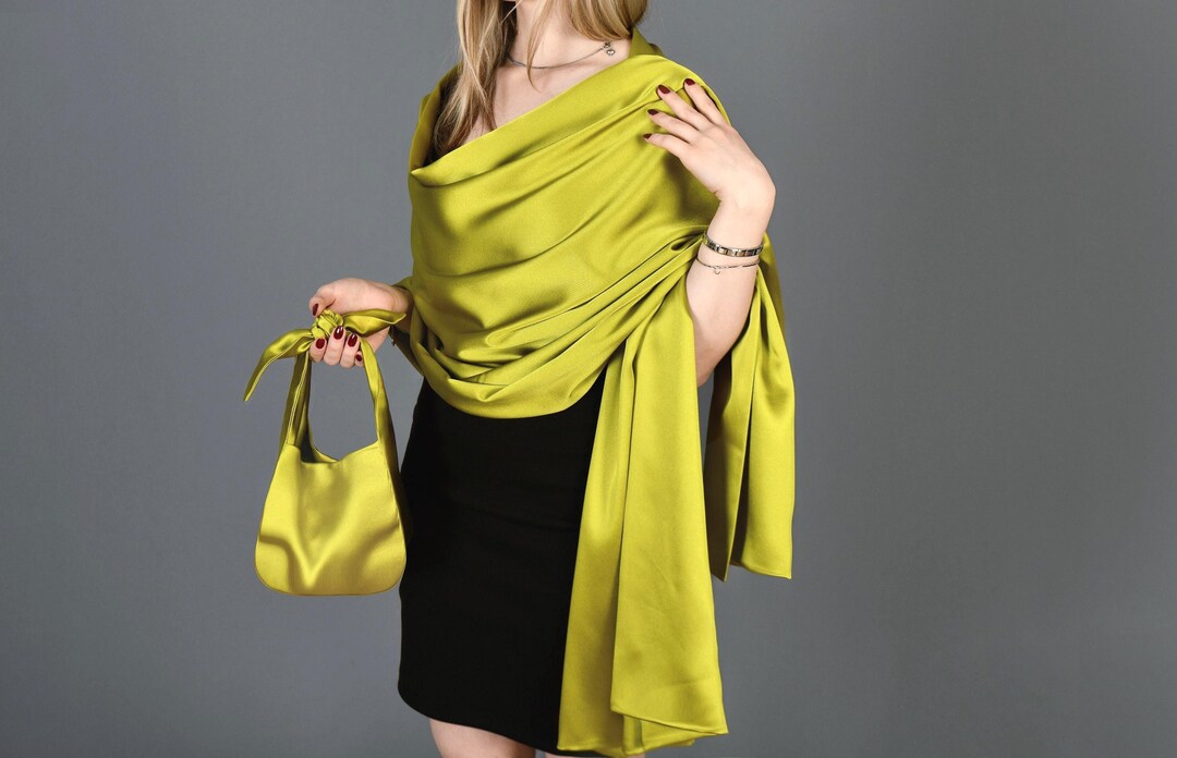 Chartreuse Green Double Layered Lined Occasion Evening Wrap Shawl ...