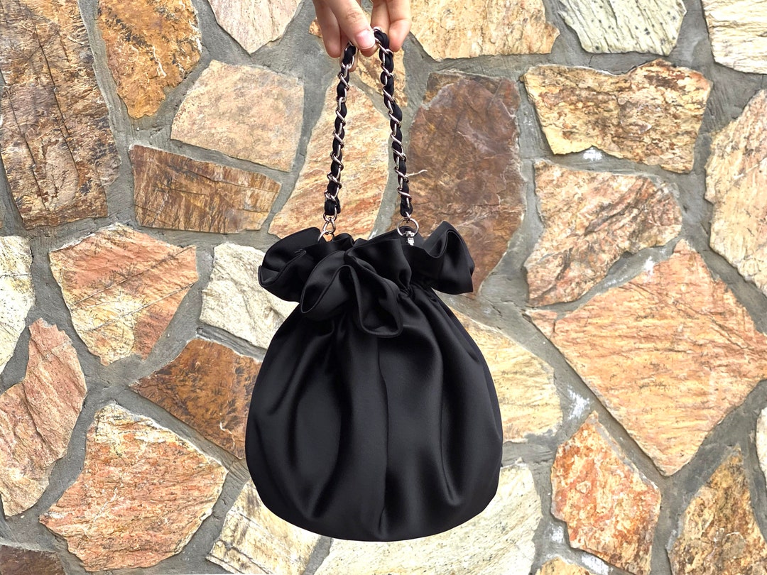 Black Satin Small Pouch Bag, Knot Bag Purse Satin Wedding, Special ...