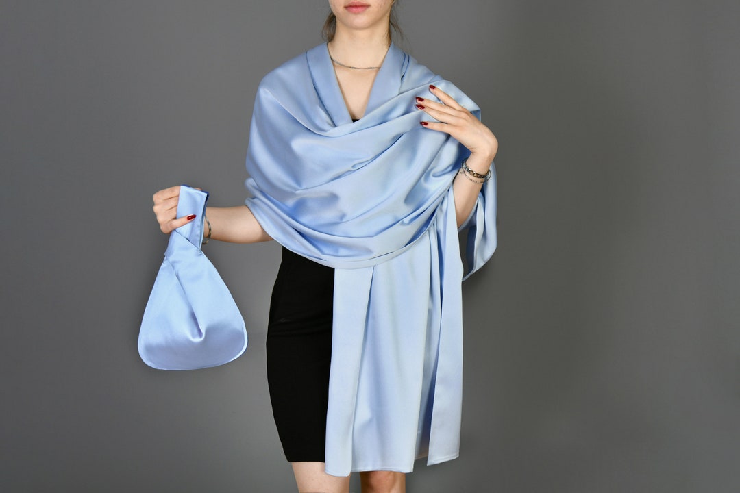 Light Blue Double Layered Occasion Shawl Wrap, Evening Stole Wrap ...