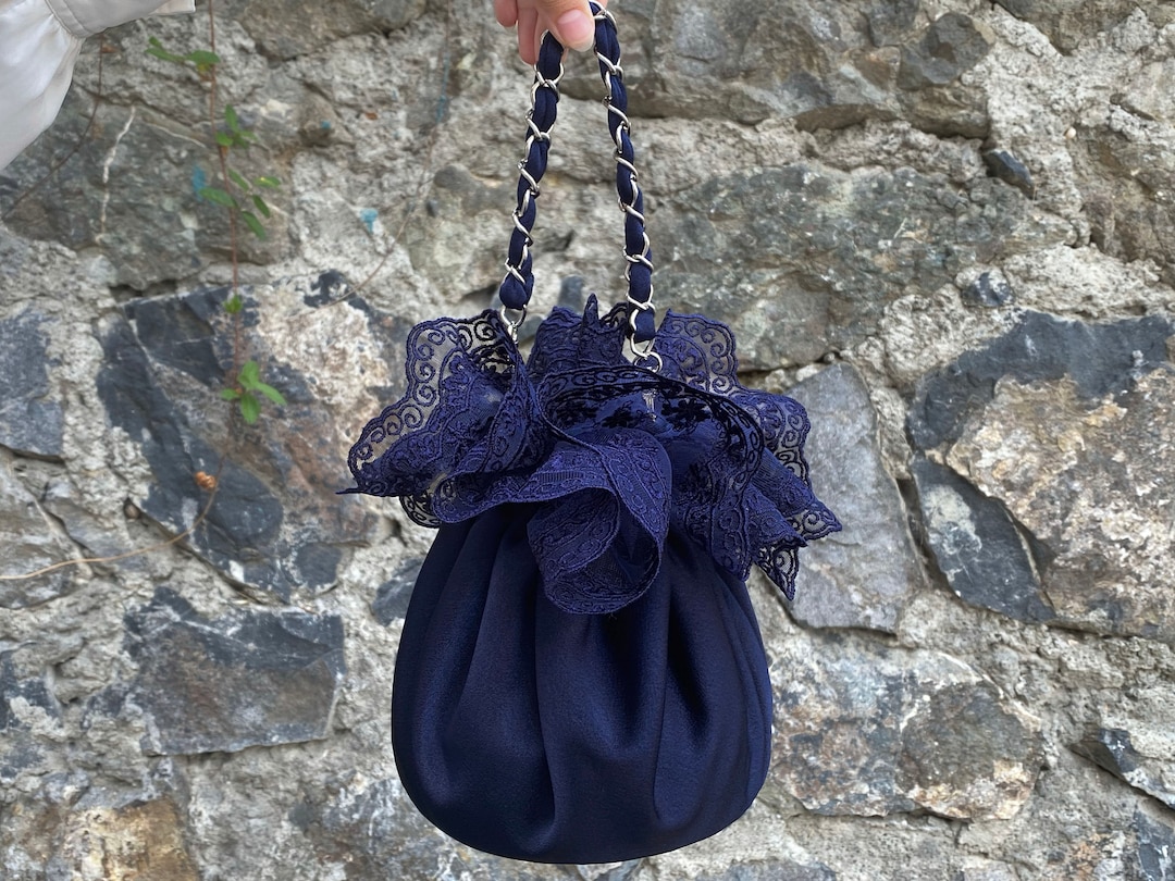 Navy Lace Satin Purse, Knot Bag Purse Navy Satin Wedding, Special ...
