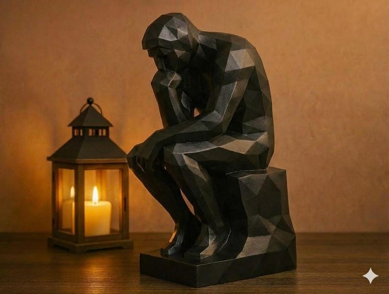 Abstract Thinker Statue | Low Poly Geometric Office Decor - Etsy