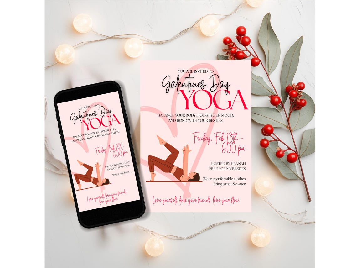 Galentine's Day Yoga Invitation Template | Editable Canva Design for ...