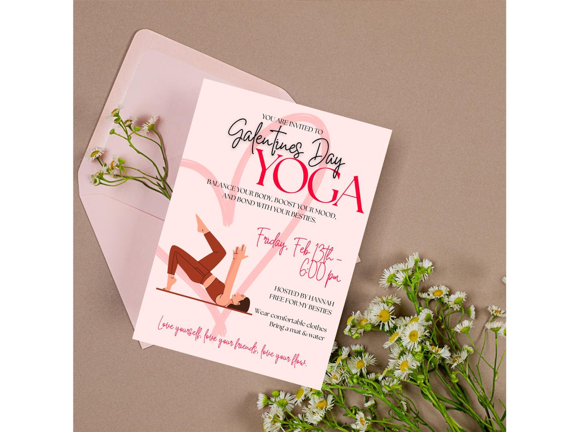 Galentine's Day Yoga Invitation Template | Editable Canva Design for ...