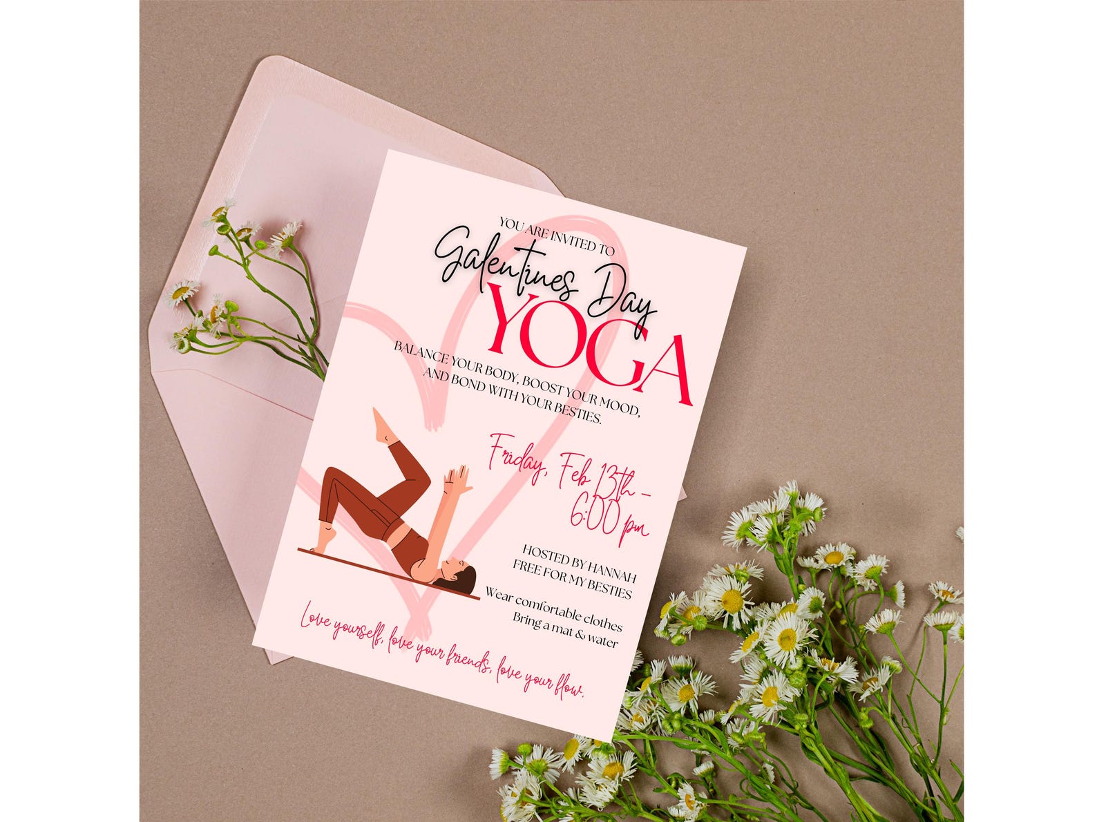 Galentine's Day Yoga Invitation Template | Editable Canva Design for ...