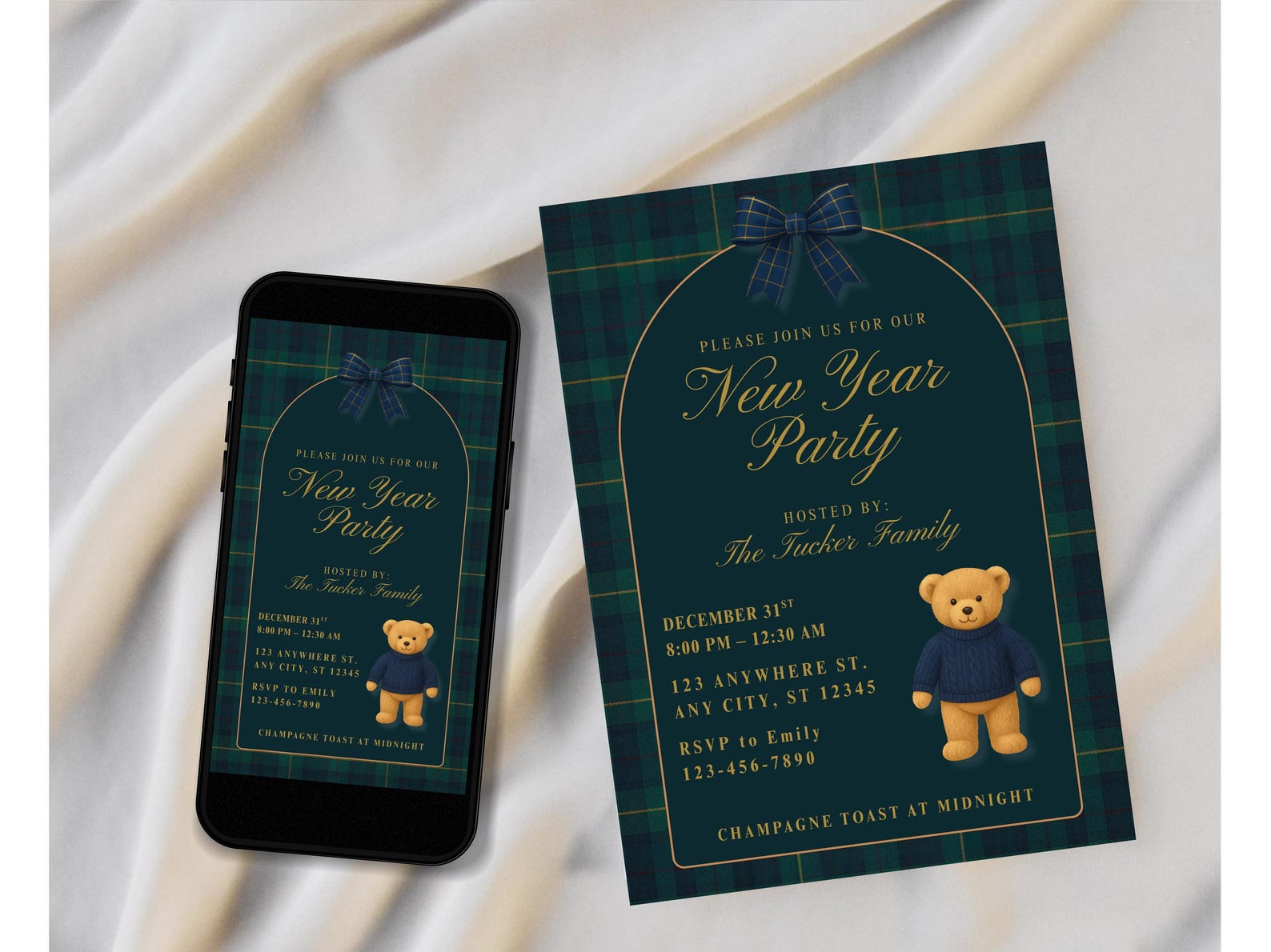 2026 New Year Invitation, Winter Plaid Party Invite, Editable New Year ...