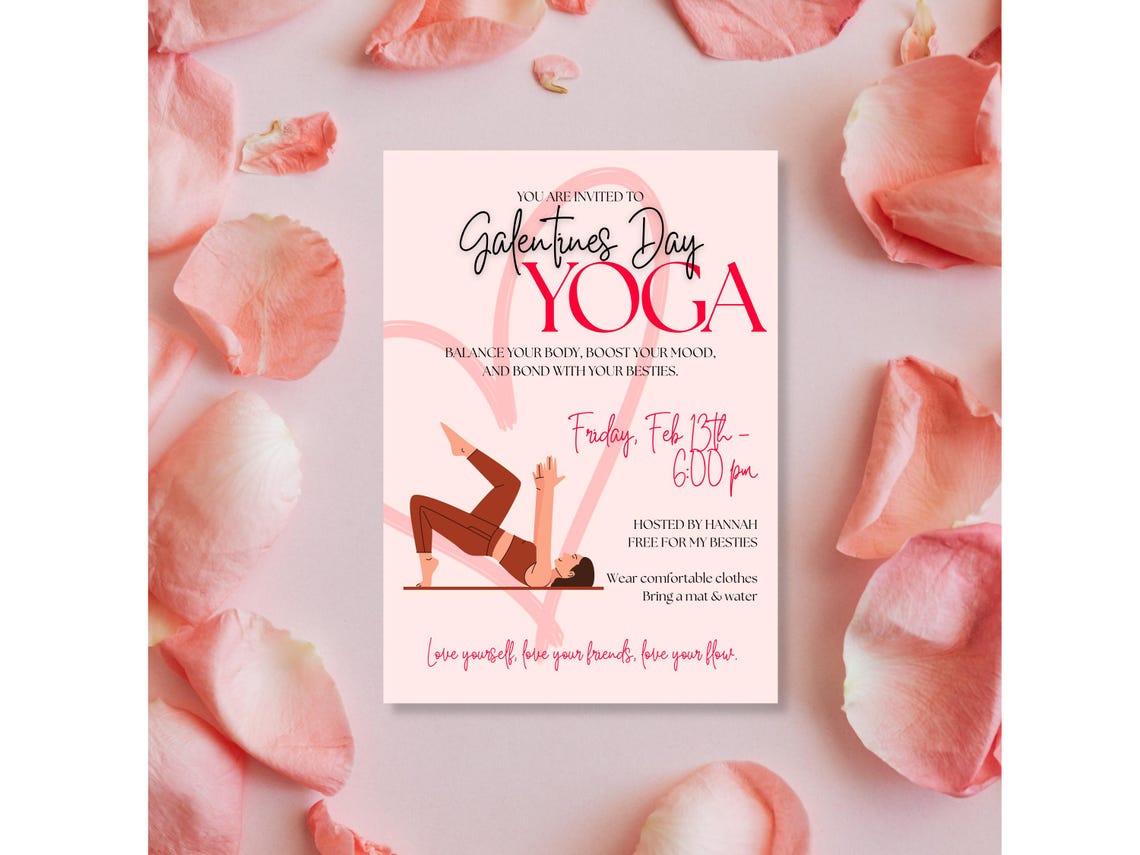 Galentine's Day Yoga Invitation Template | Editable Canva Design for ...