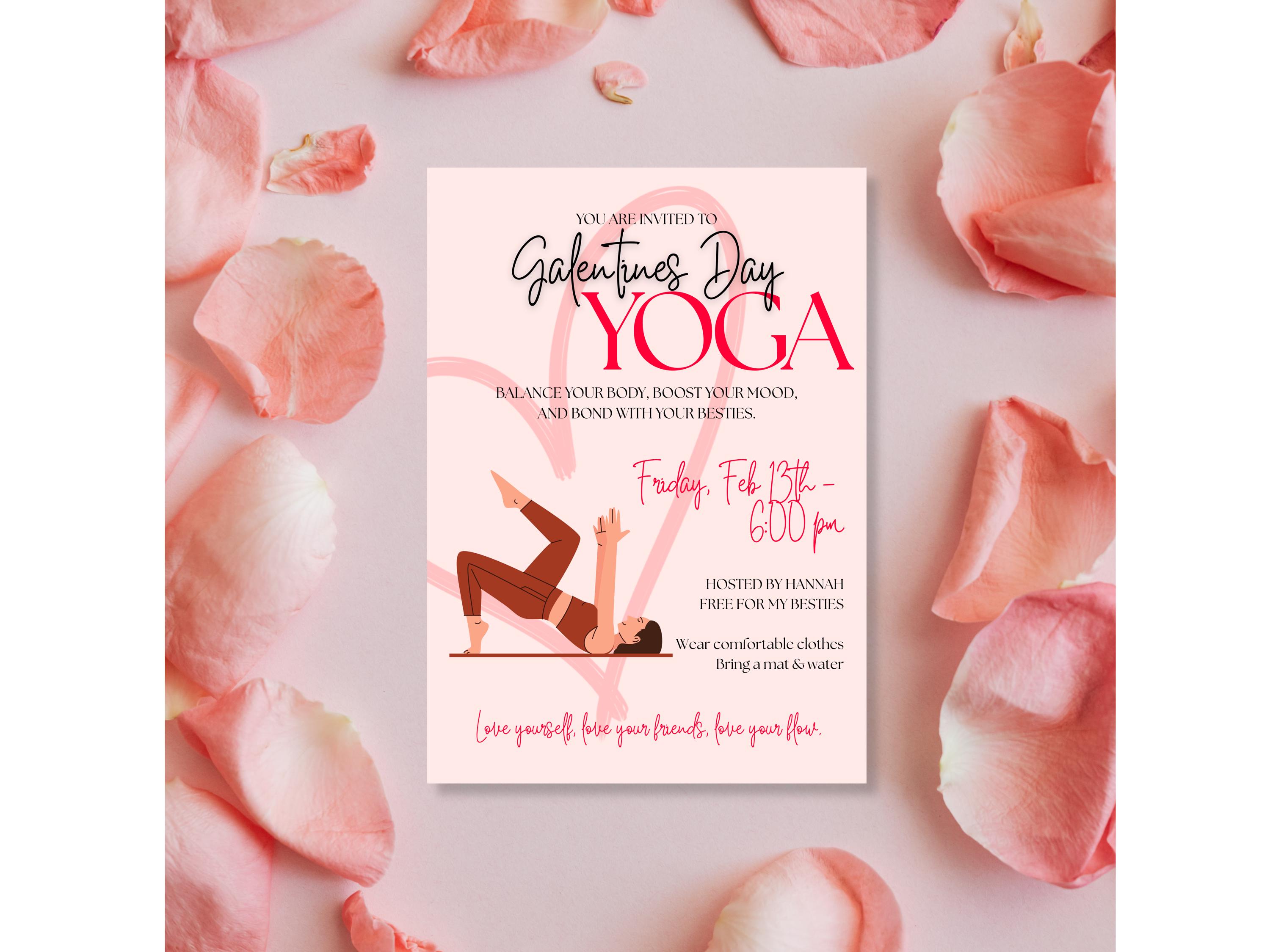 Galentine's Day Yoga Invitation Template | Editable Canva Design for ...