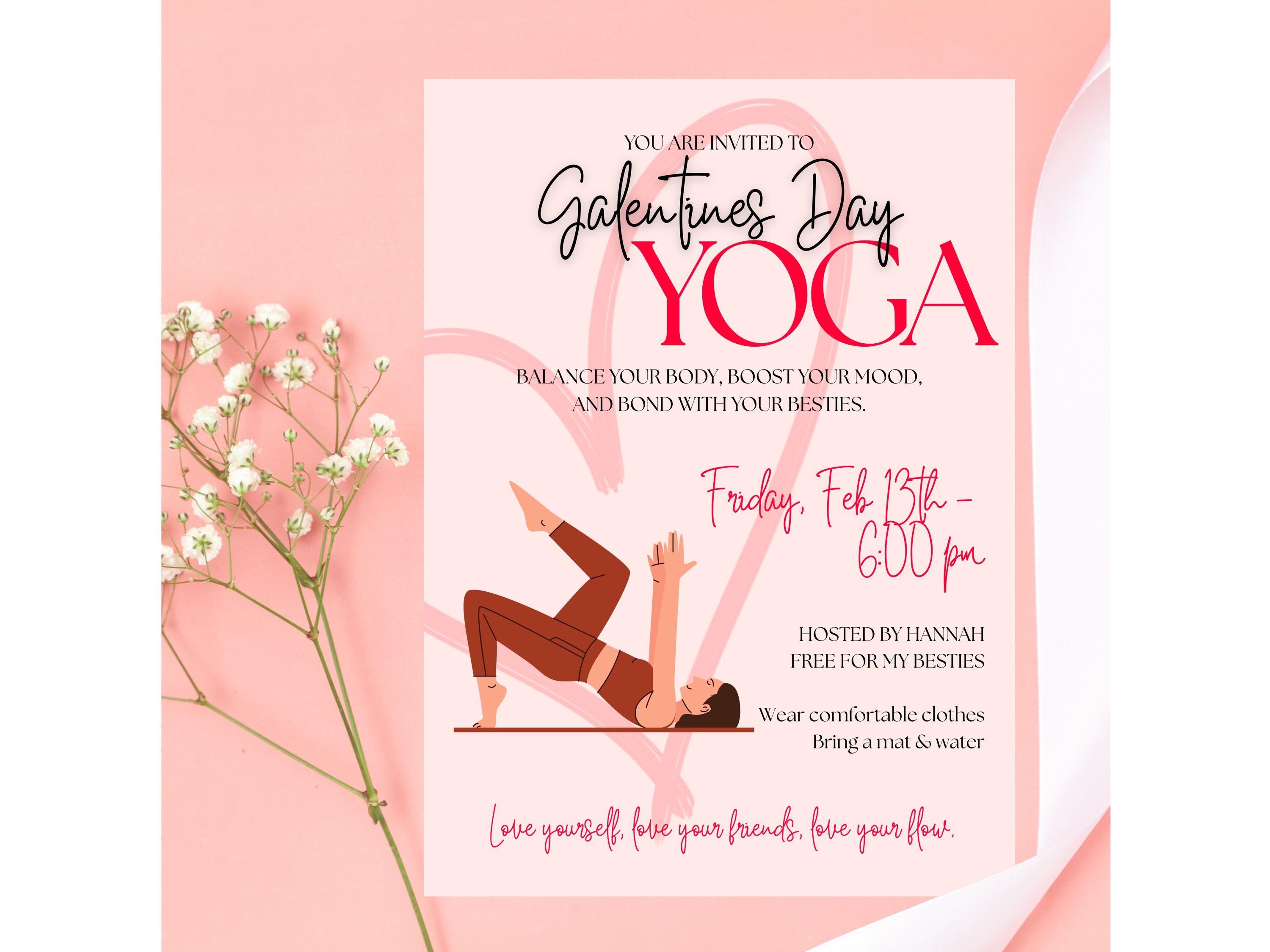 Galentine's Day Yoga Invitation Template | Editable Canva Design for ...