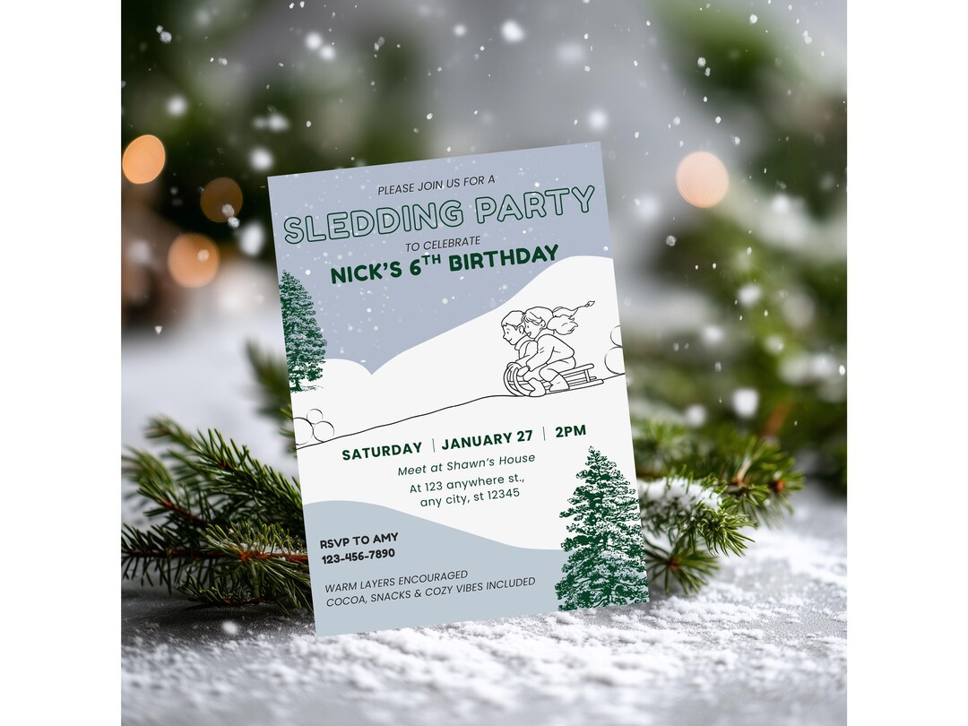 Sledding Birthday Party Invitation Template | Winter Birthday Invite ...