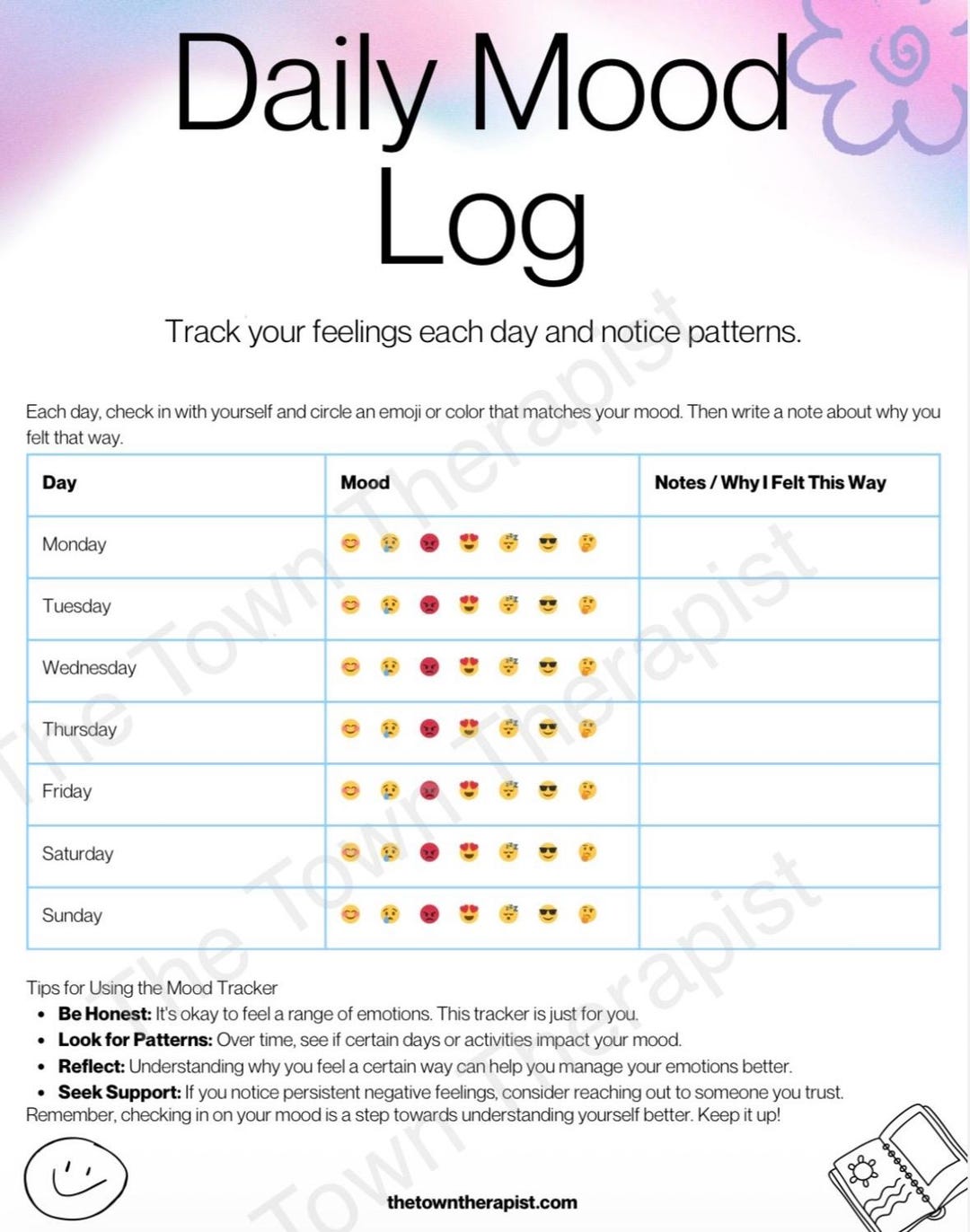 Teen Mental Health Worksheet Packet | Daily Mood Log, Worry Journal ...