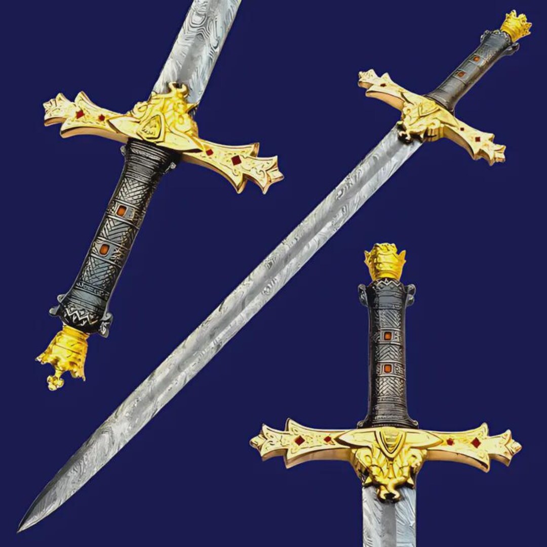 Unique Handmade Knights / Excalibur / Crown Sword With Leather Sheath ...