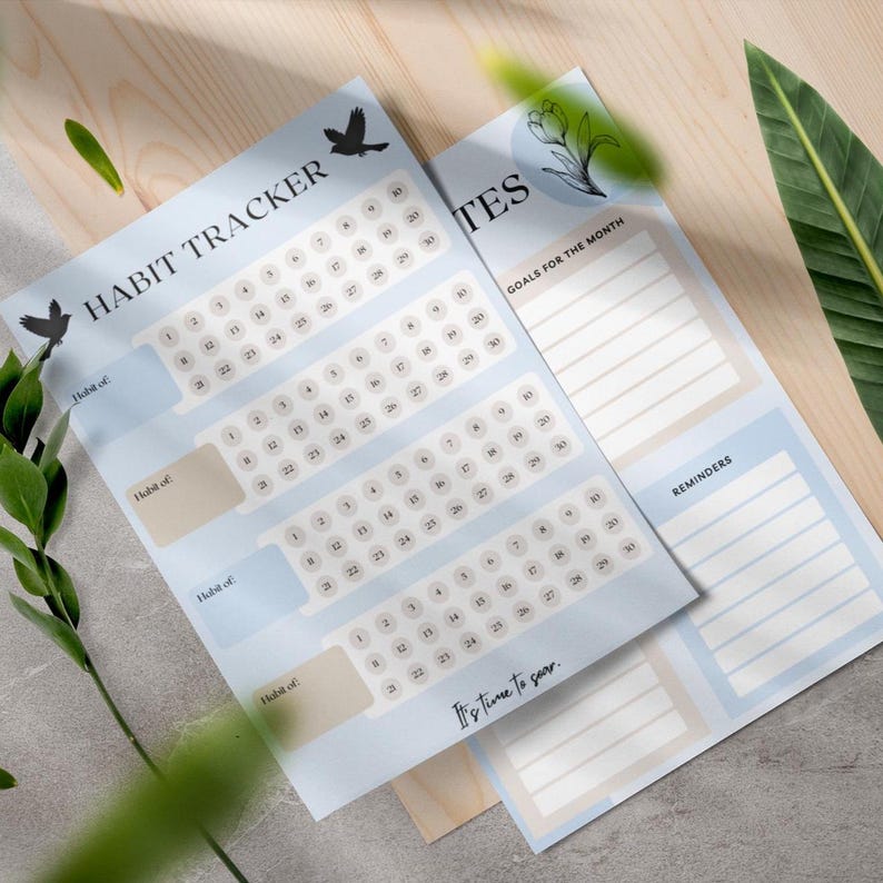 10 Page Printable Habit Tracker With Hand Drawn Designs, Monthly ...
