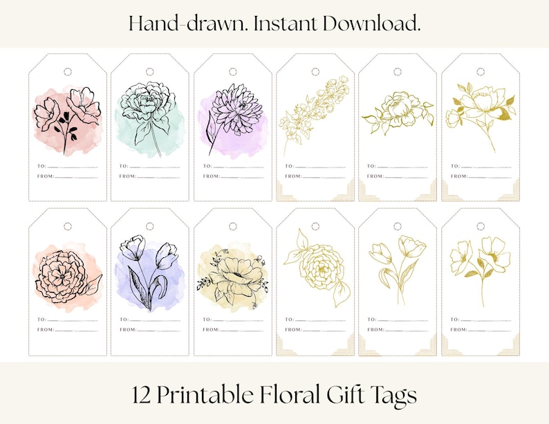 Hand-drawn Floral Gift Tags, Printable Holiday Tags (digital Download ...