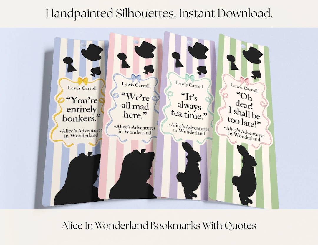 4 Alice in Wonderland Printable Bookmarks, Lewis Carroll, Alice in ...