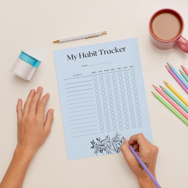 10 Page Printable Habit Tracker With Hand Drawn Designs, Monthly ...
