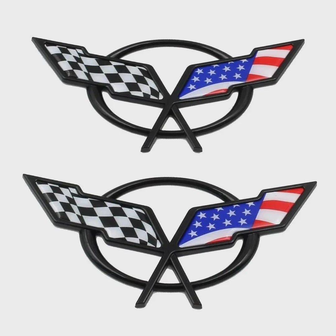 C5 Corvette Emblems Badge USA Flag Front Rear 19207384 19207385 - Set ...