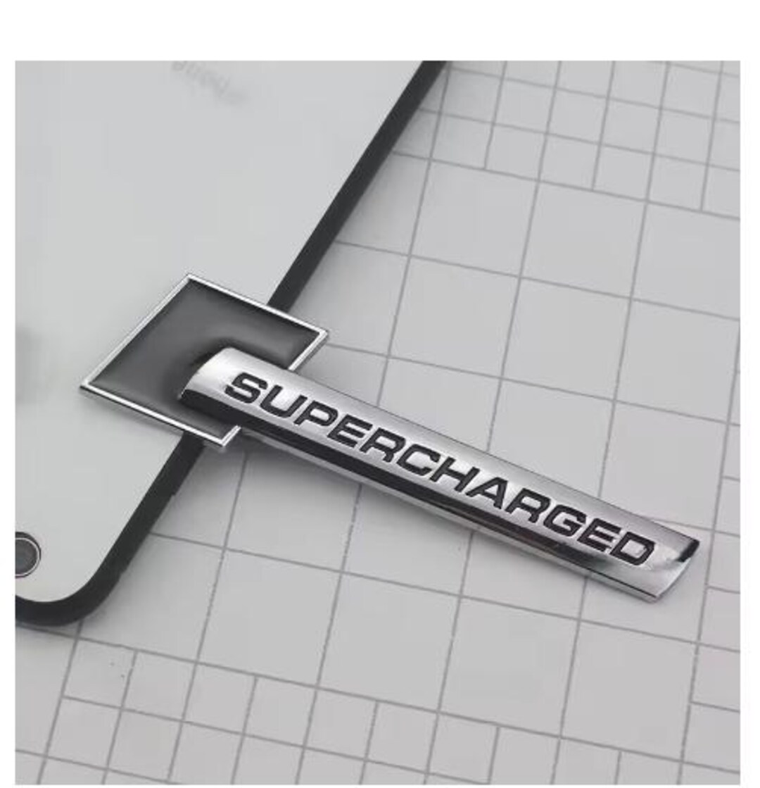 Silver and Black 3D Metal Letters Supercharged Car Emblem Decal Badge ...