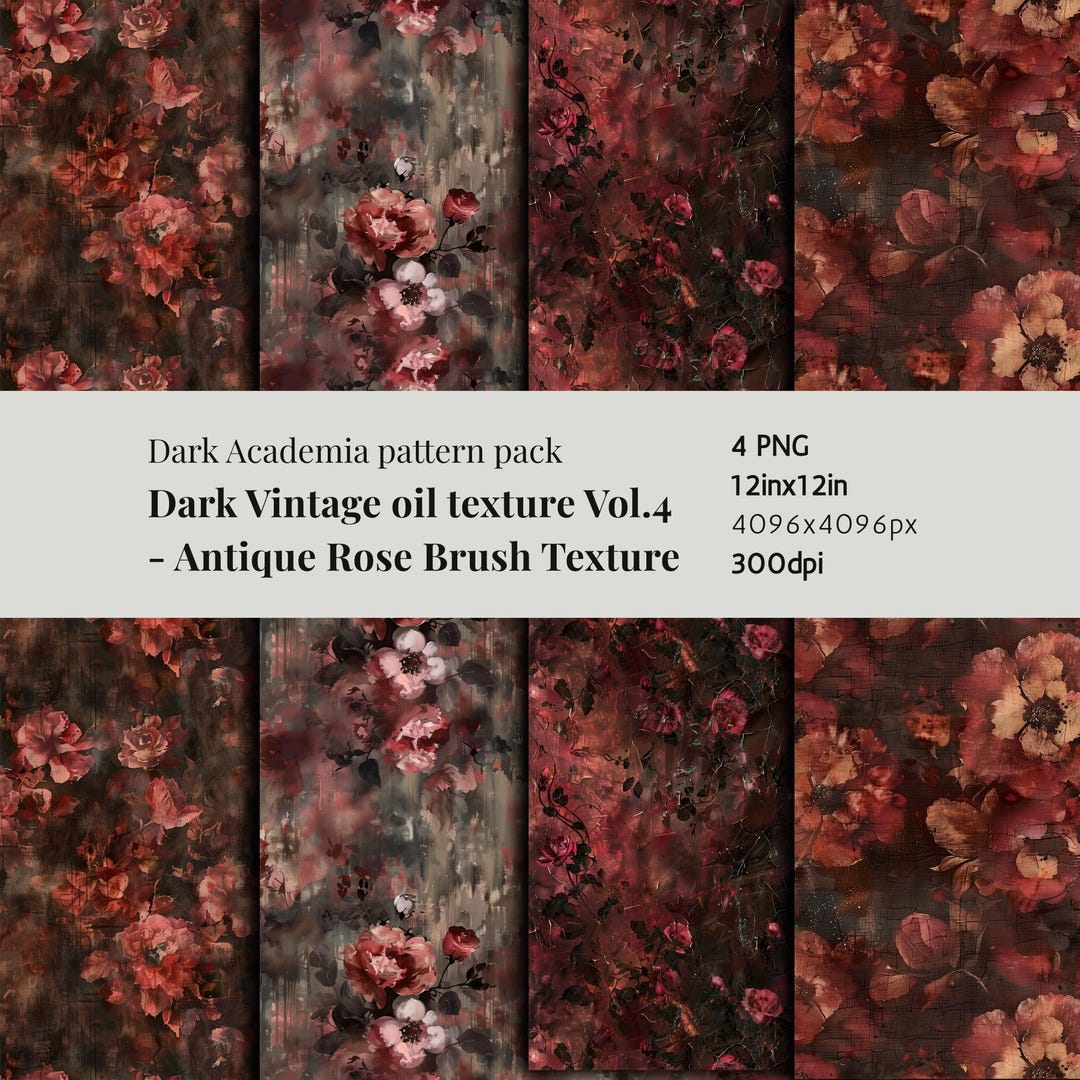 Dark Academia Vintage Rose Texture Pack, Gothic Floral Seamless Pattern ...