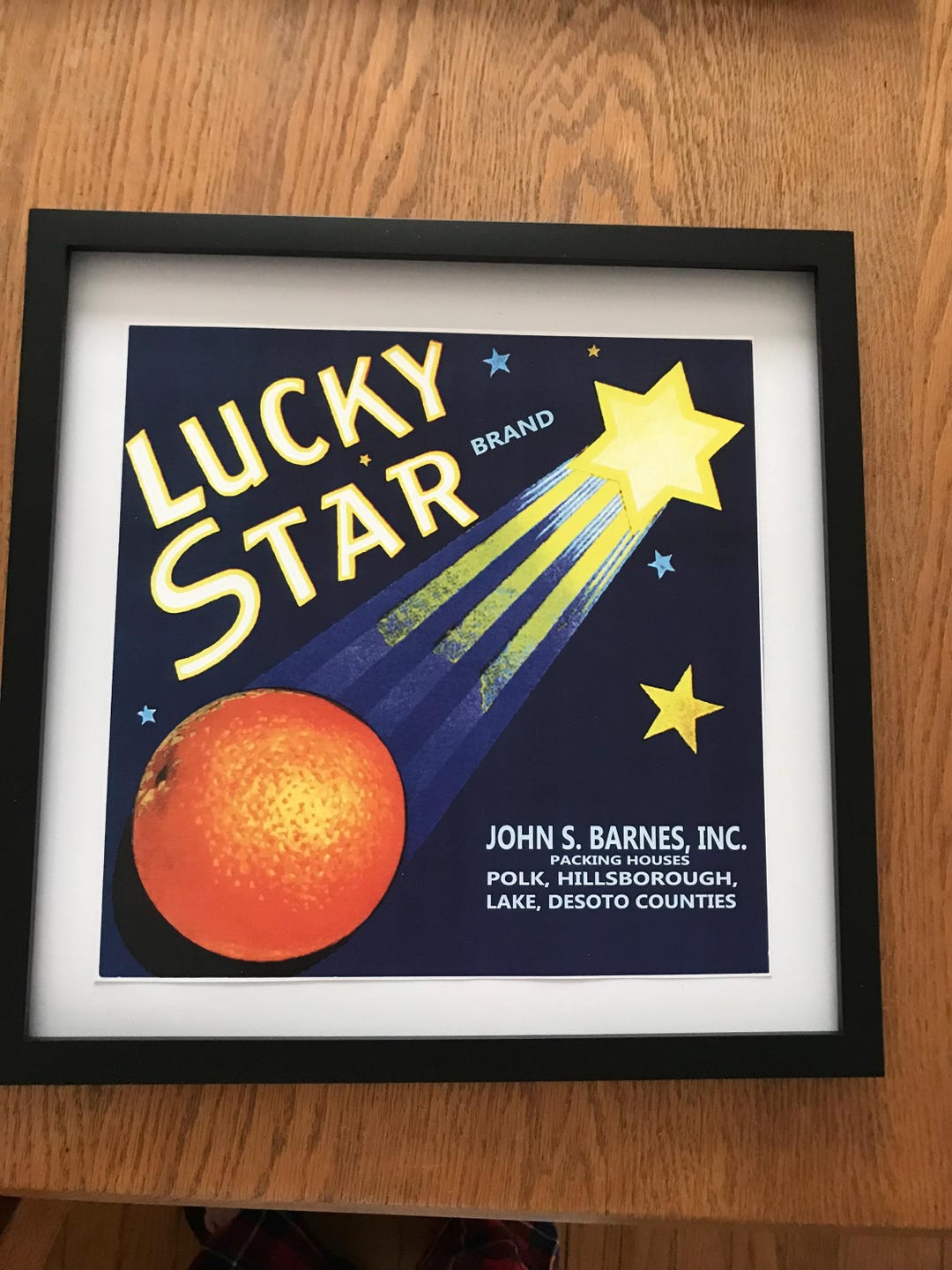 SALE Vintage Florida Orange Crate Label Print/13x13" Framed/lucky Star ...